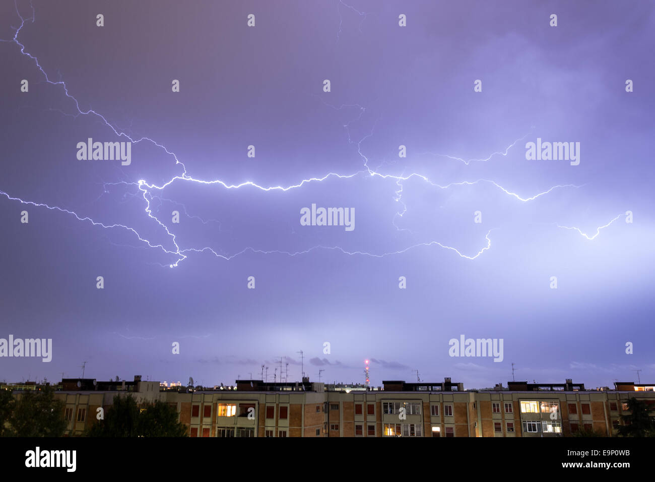 Strong thunderstorm lightning in clouds hi-res stock photography and ...