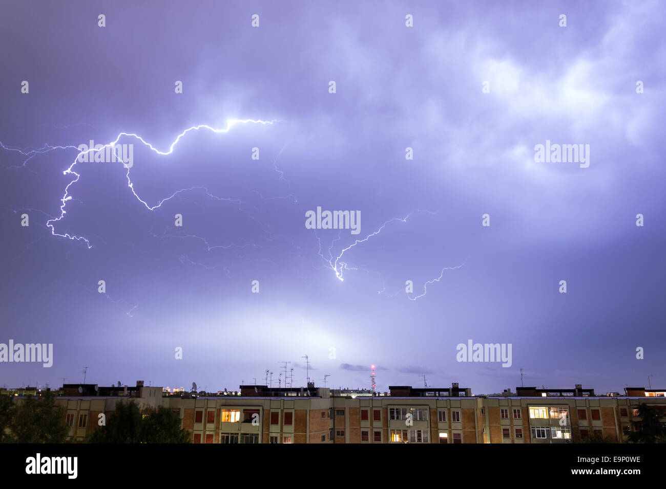 Storm with some lightning strike in the sky Stock Photo - Alamy