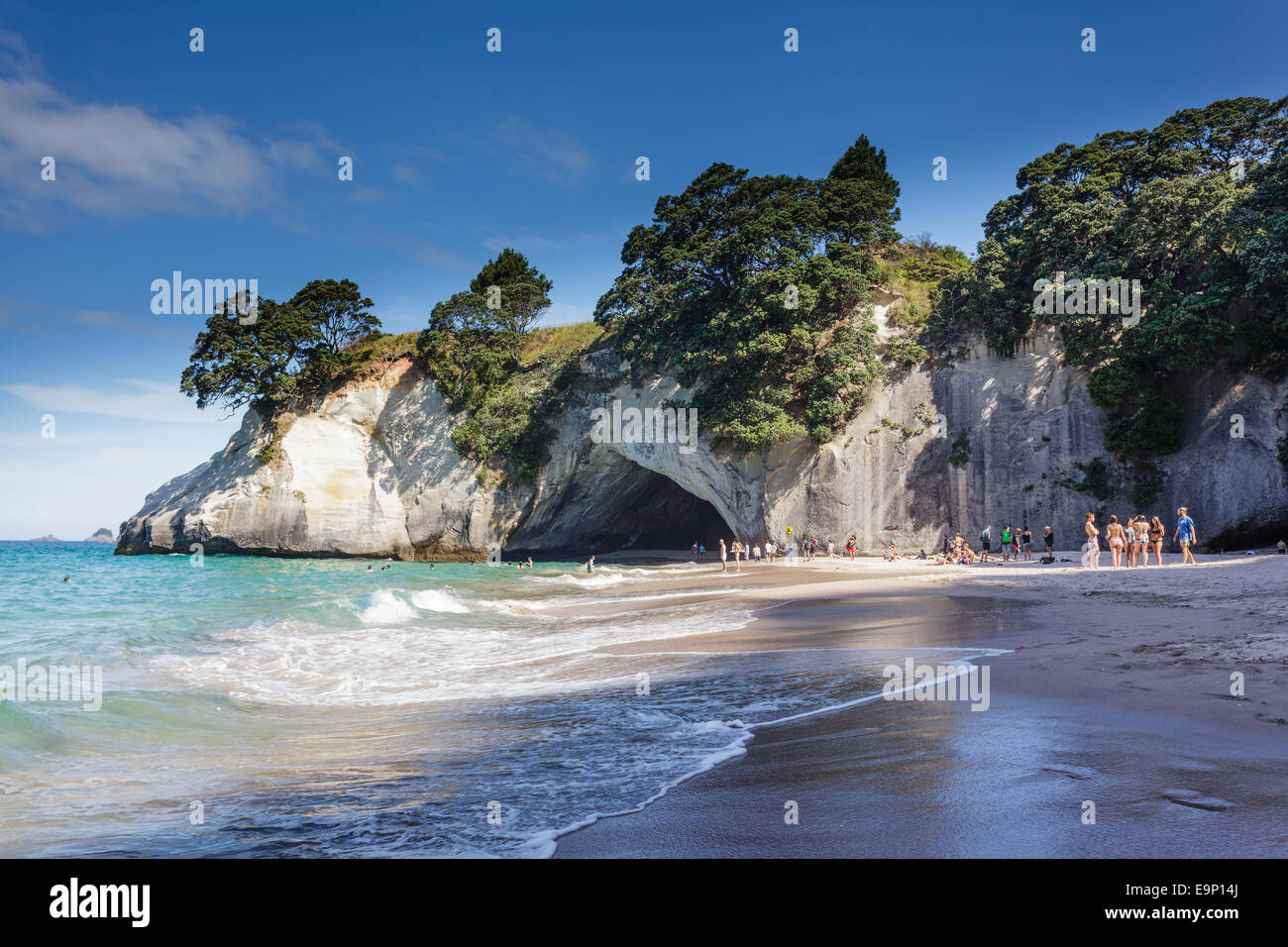 Cathedral Cove Coromandel New Zealand Beach Blue Sky Sea Sand Cave ...