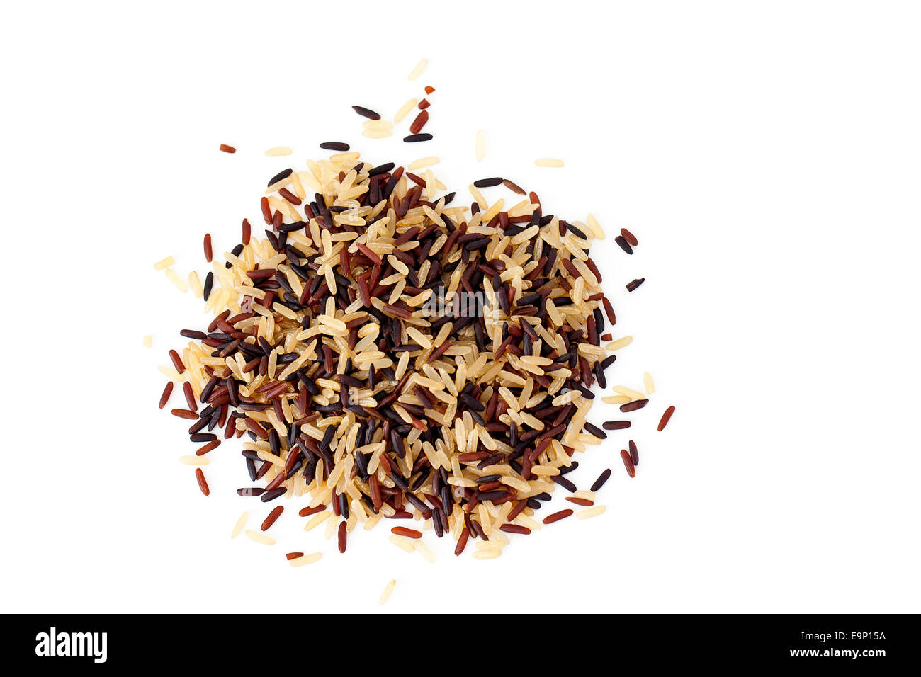 Brown, red and black rice mix on white background Stock Photo - Alamy