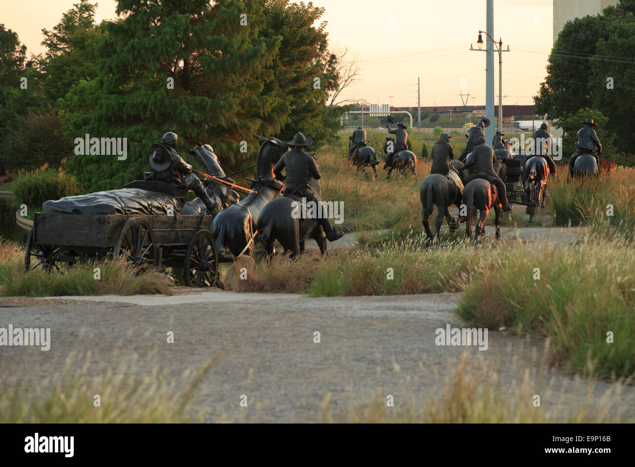 Centennial Land Run Monument at Sunset, Bricktown, Oklahoma City, OK ...