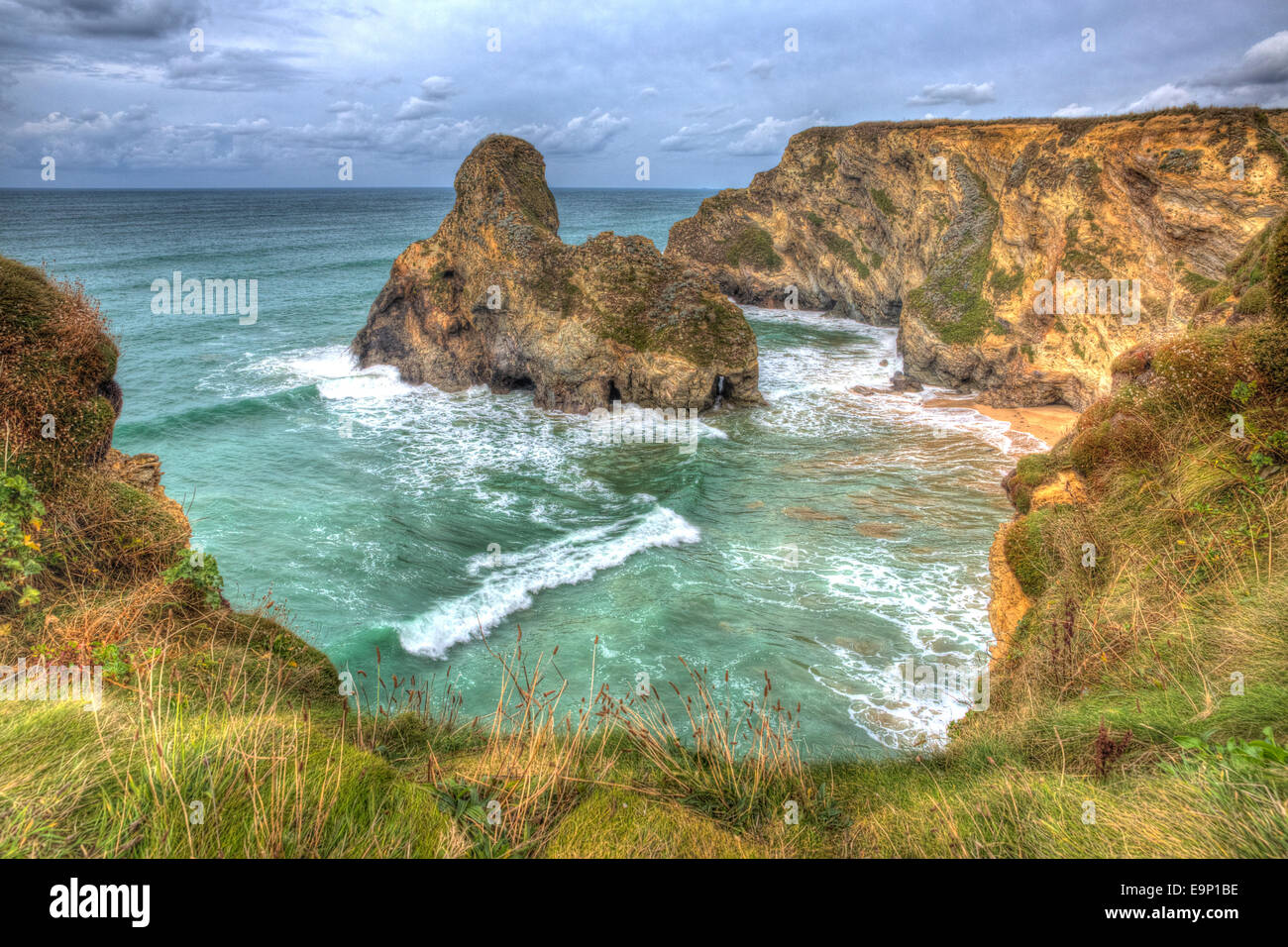 Whipsiderry beach and cove near Trevelgue Head Newquay Cornwall England ...