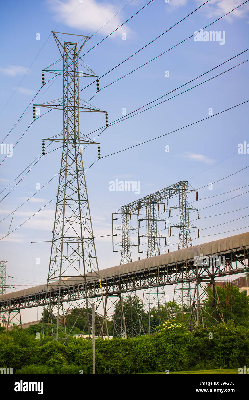Erected power line structure for high voltage wires Stock Photo - Alamy