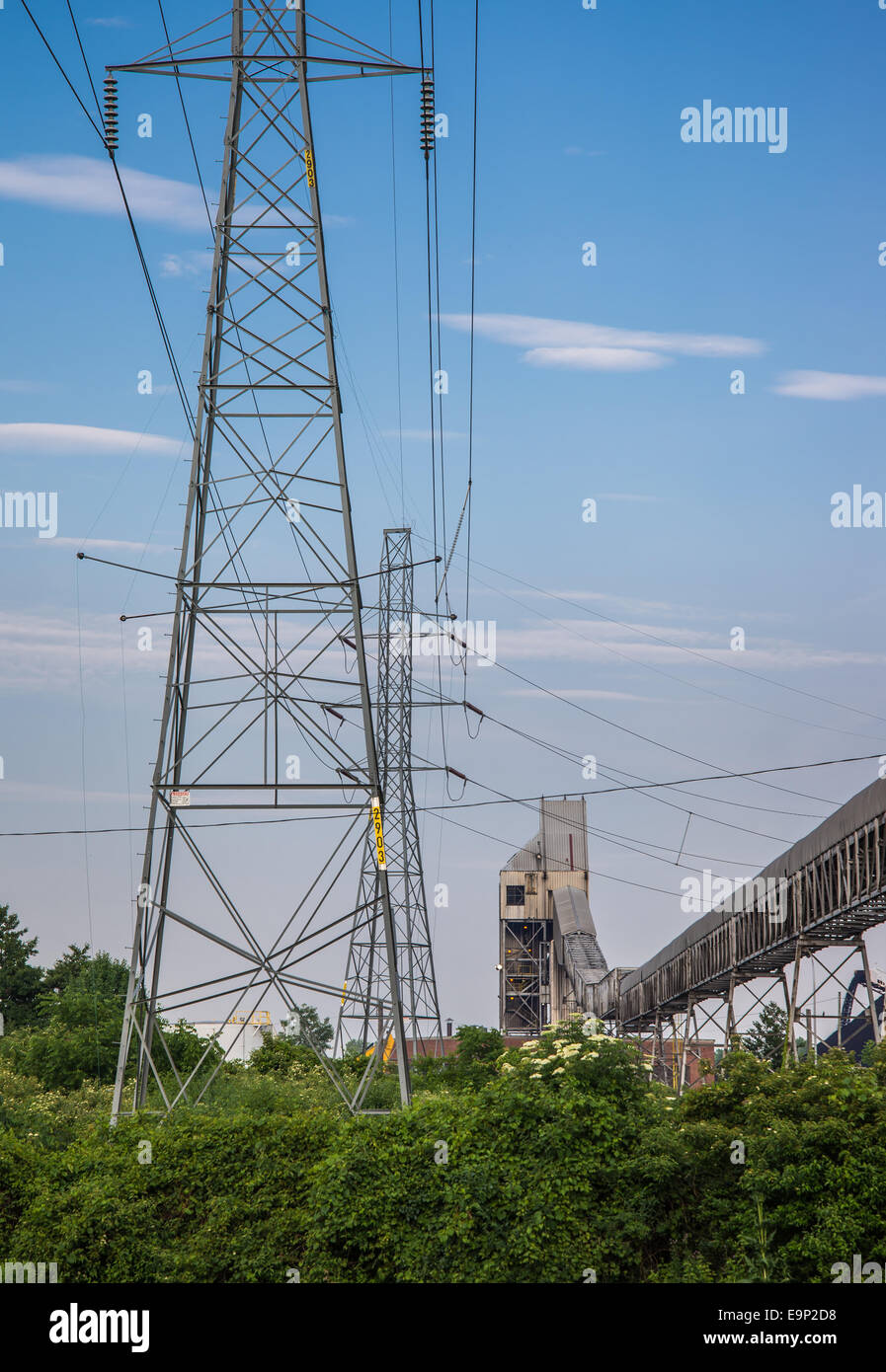Erected power line structure for high voltage wires Stock Photo - Alamy