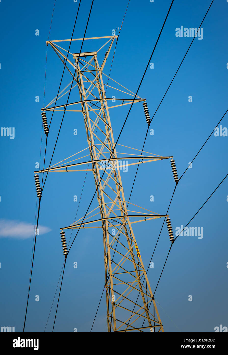 Erected power line structure for high voltage wires Stock Photo - Alamy