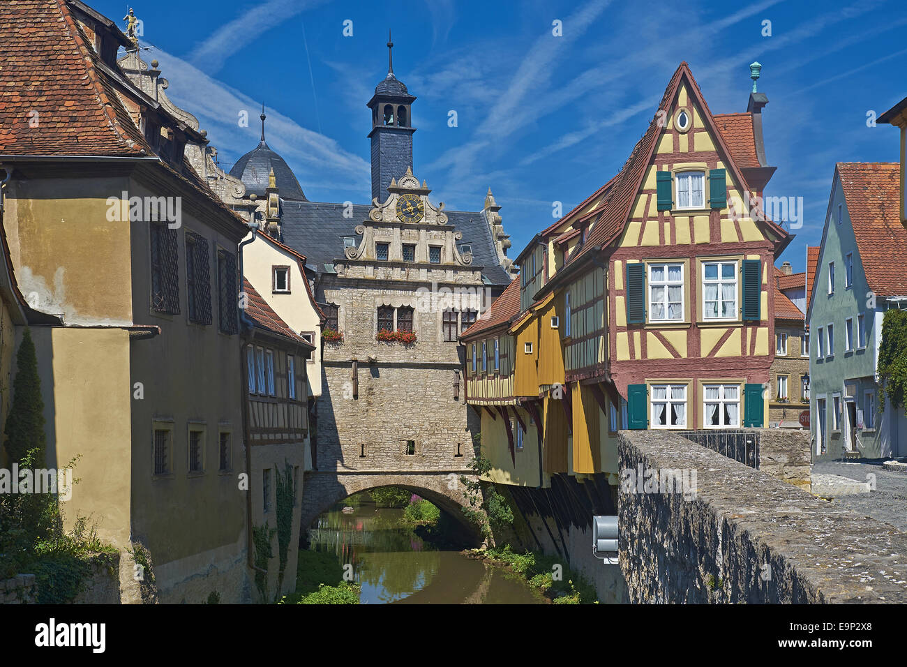 City Hall and Malerwinkel house in Marktbreit, Bavaria, Germany Stock ...