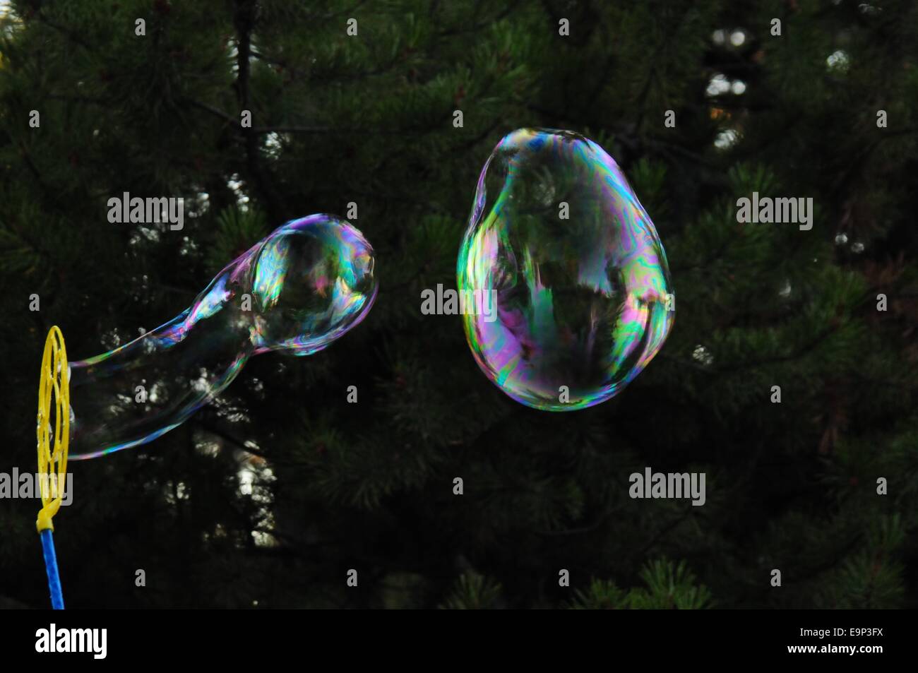 Playing with bubbles using a wand Stock Photo - Alamy