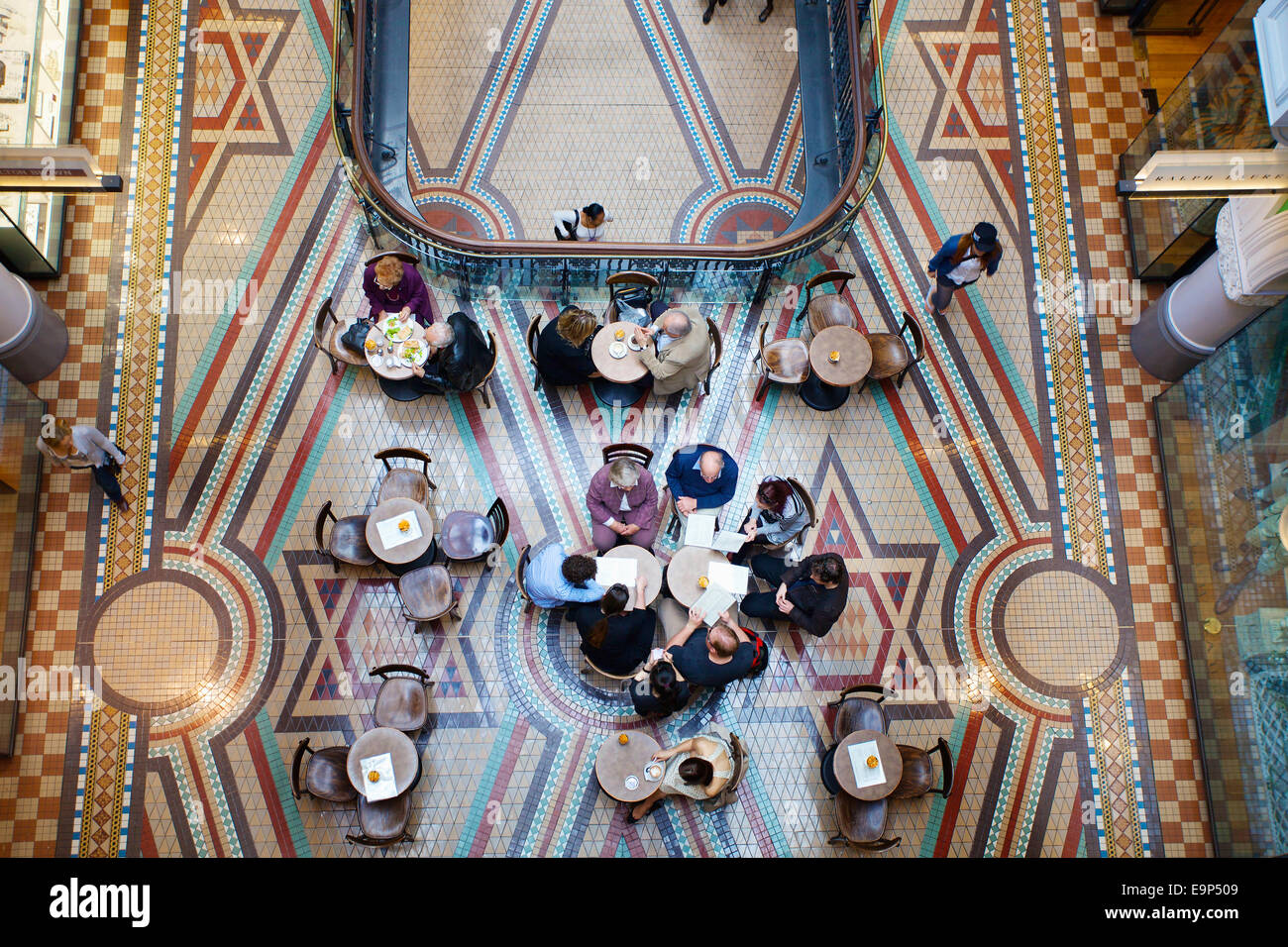 Looking down on the ground level inside the Queen Victoria Building ...