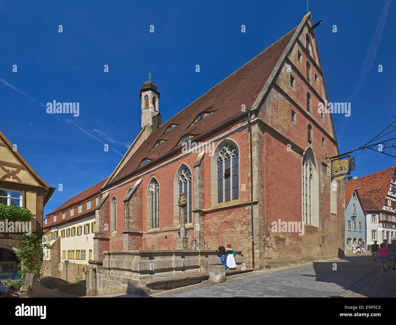 St. John's church with fountain in Rothenburg ob der Tauber, Bavaria ...