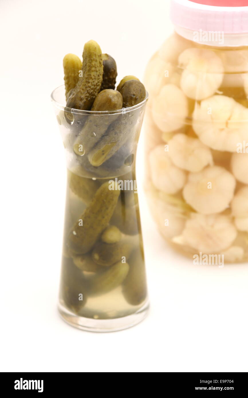 Pickled cucumber in glass jar isolated on white background Stock Photo ...