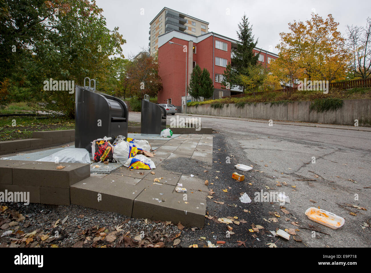 Rubbish bins disposed outside dustbin Stock Photo - Alamy