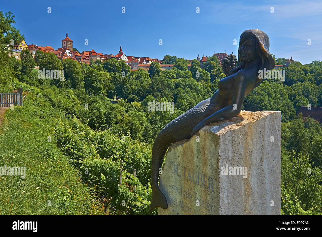 Tauber Mermaid in vineyard, Rothenburg ob der Tauber, Bavaria, Germany ...