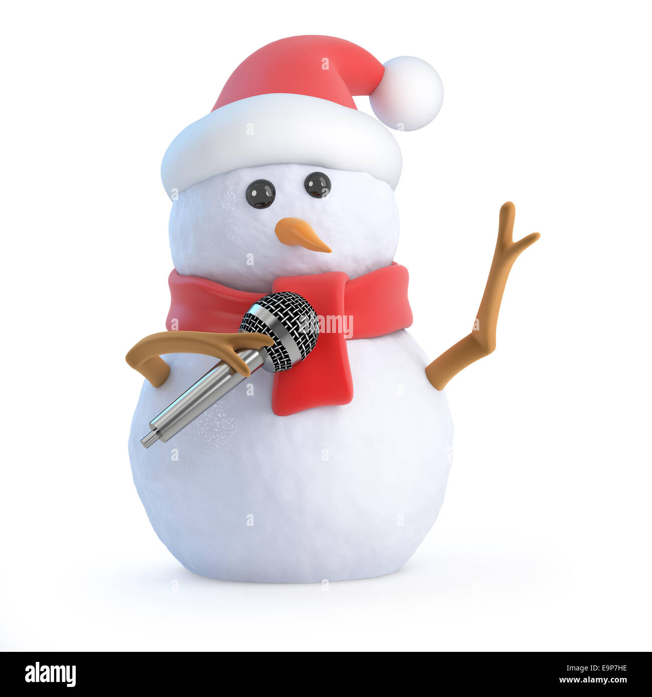 3d render of a snowman wearing a Santa hat holding a microphone Stock ...
