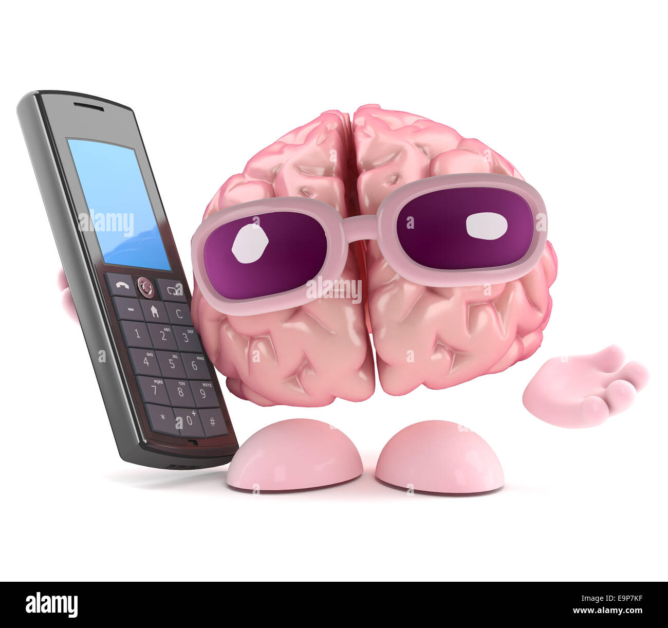 3d render of a brain character holding a cellphone Stock Photo - Alamy
