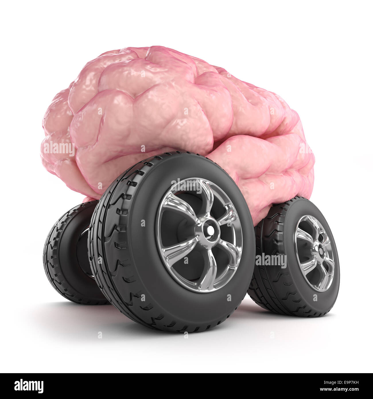 3d render of a brain character on wheels Stock Photo - Alamy