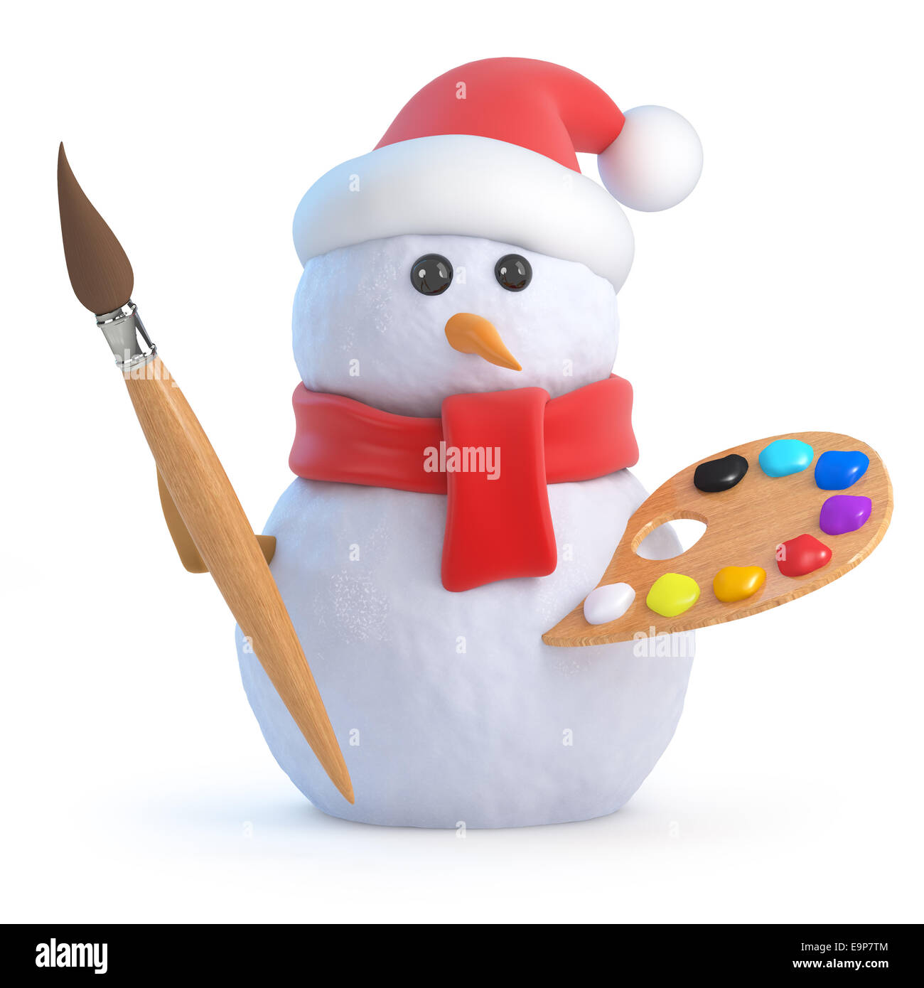 3d render of a snowman with paintbrush and palette Stock Photo - Alamy