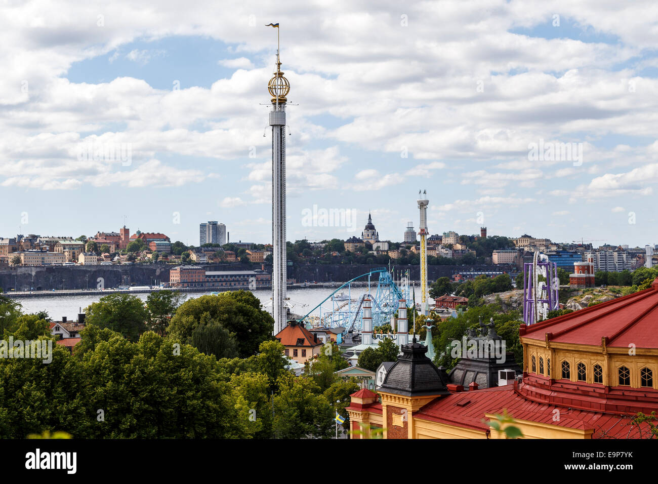 View over Grona Lund fairground and Stockholm archipelago from Skansen ...