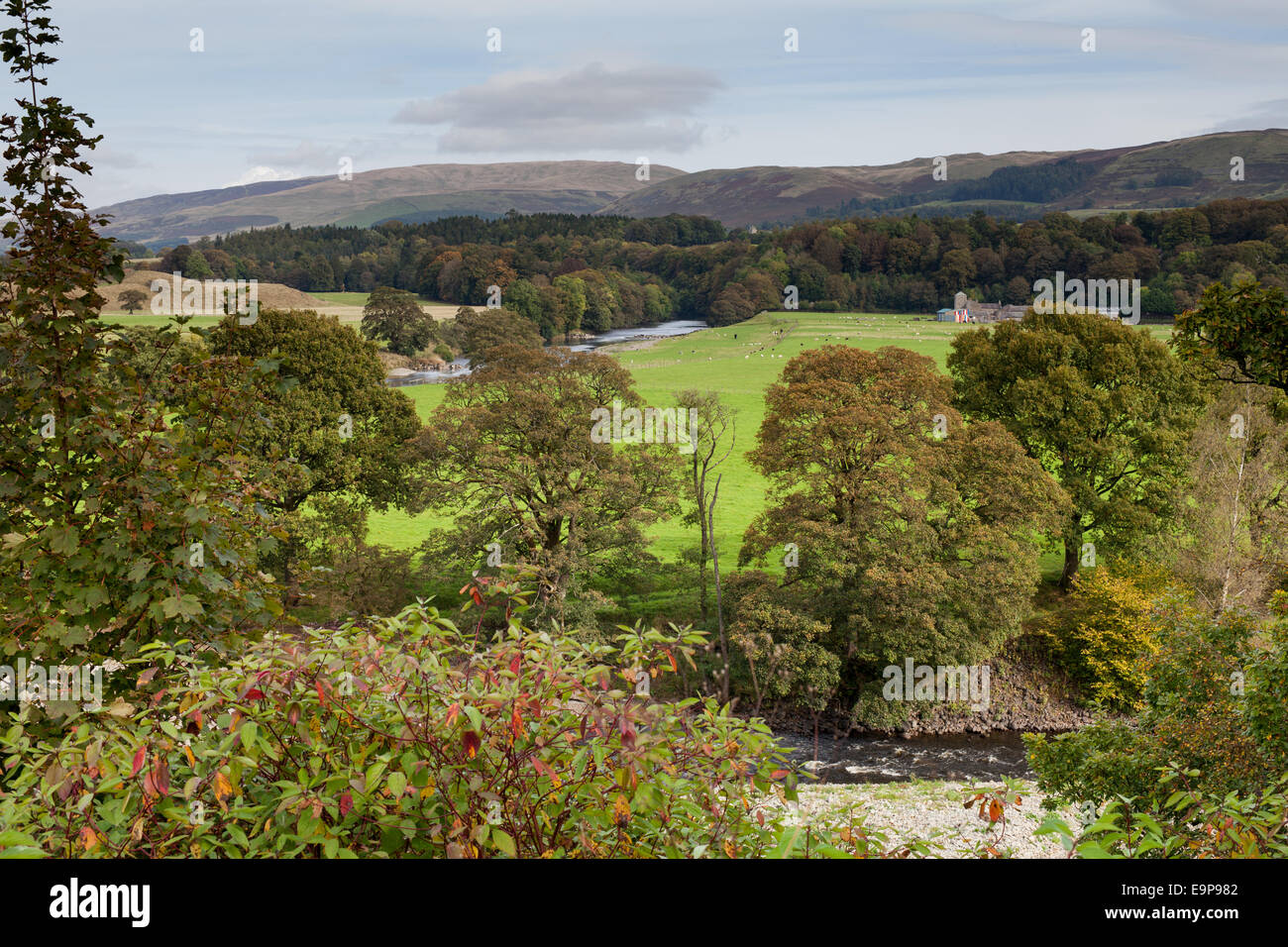 Kirkby Lonsdale is a small market town in Cumbria, UK. Above the river ...