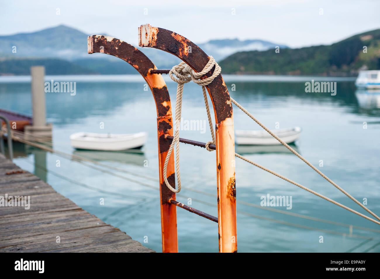 Wharf ladder, Akaroa harbour Stock Photo - Alamy