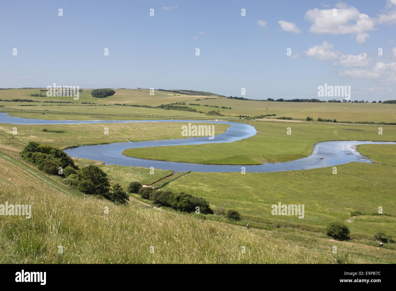 View of meandering river in coastal floodplain, River Cuckmere, Seven ...