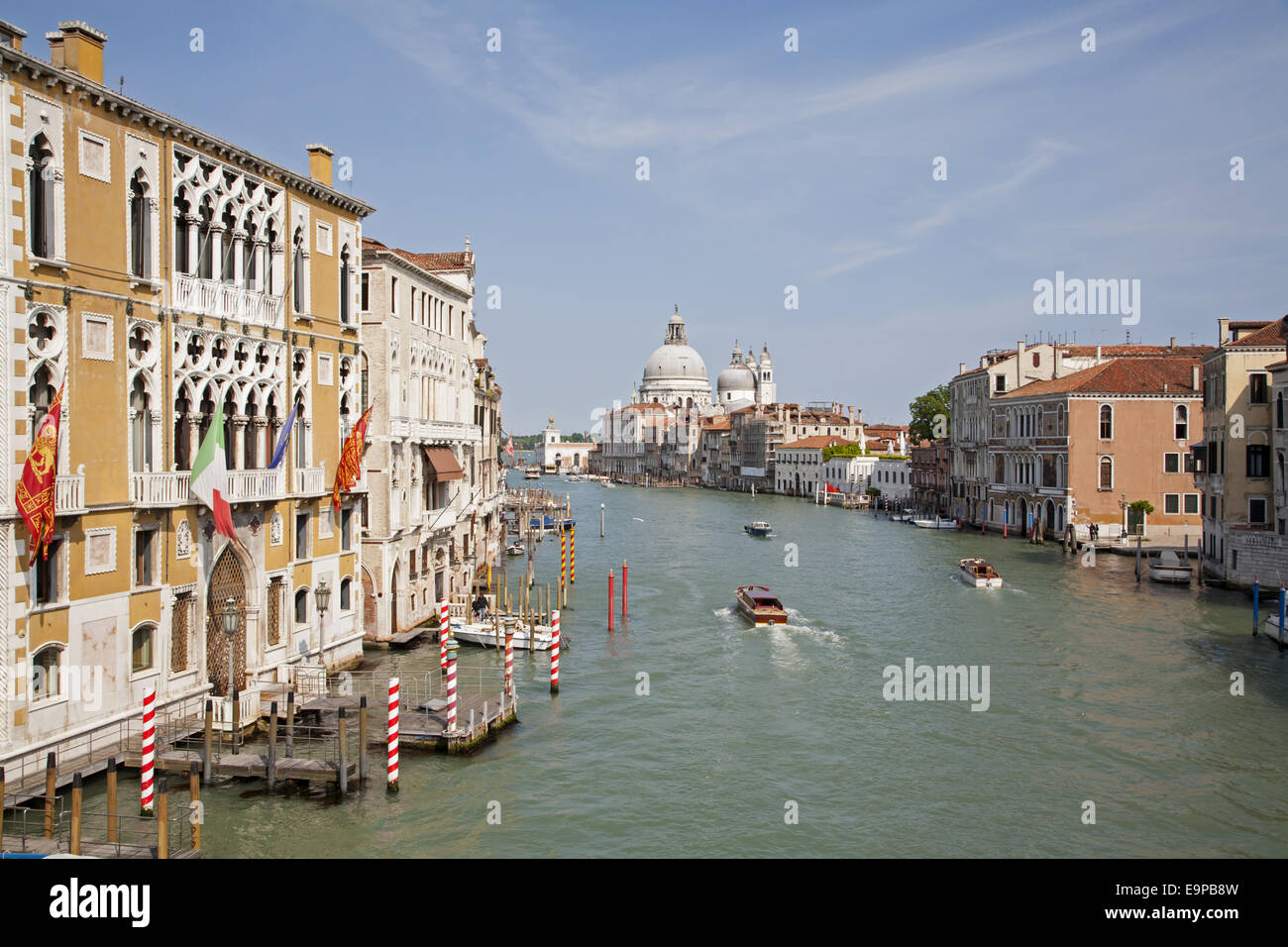 View of canal and Roman Catholic church, looking from Accademia Bridge ...
