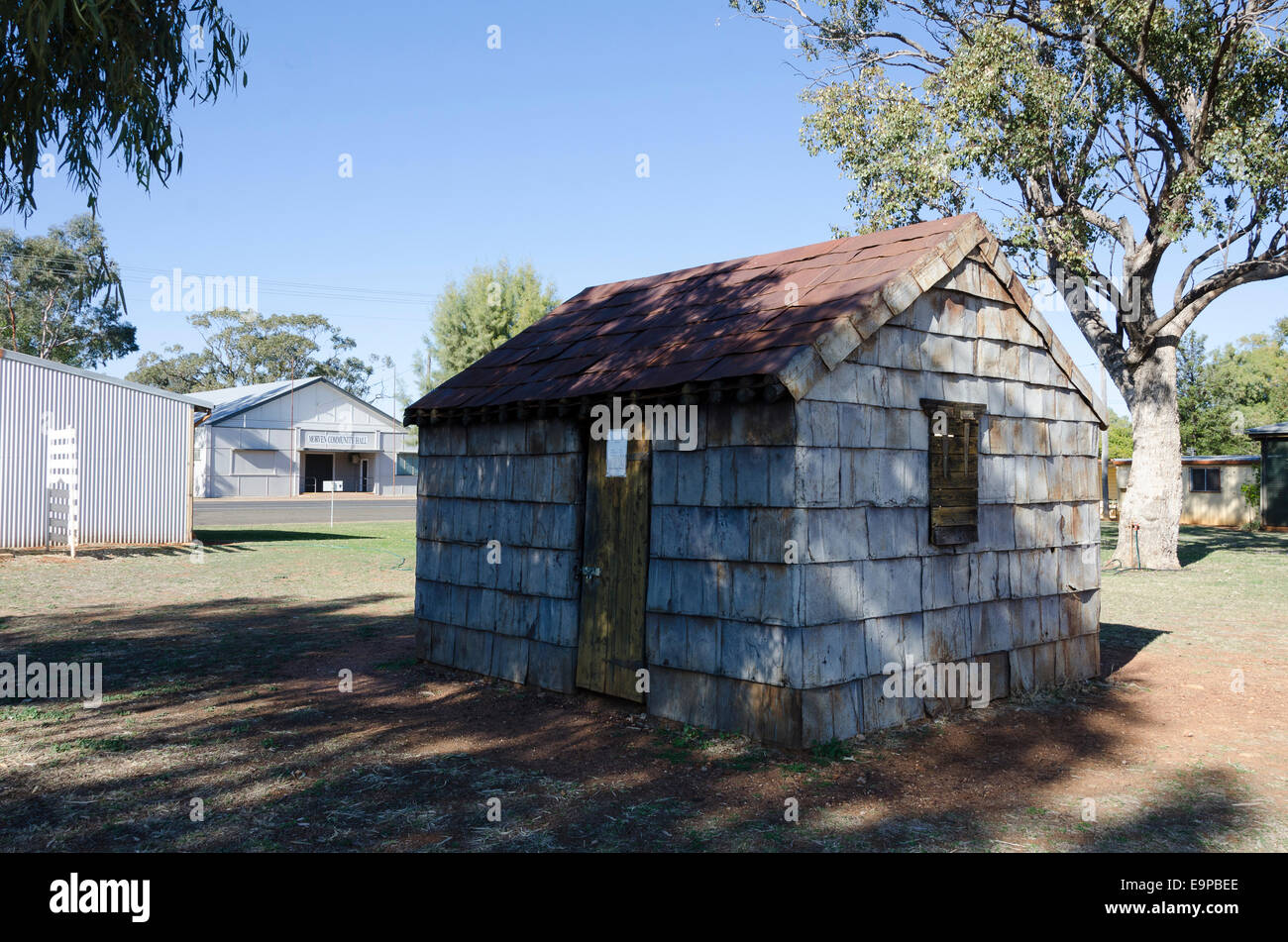 Hut made from kerosene cans, Morven museum, southern Queensland ...