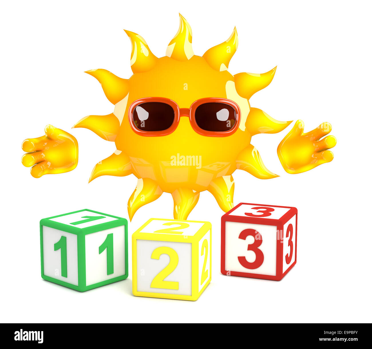 3d cartoon sun character with some numerical counting blocks Stock ...