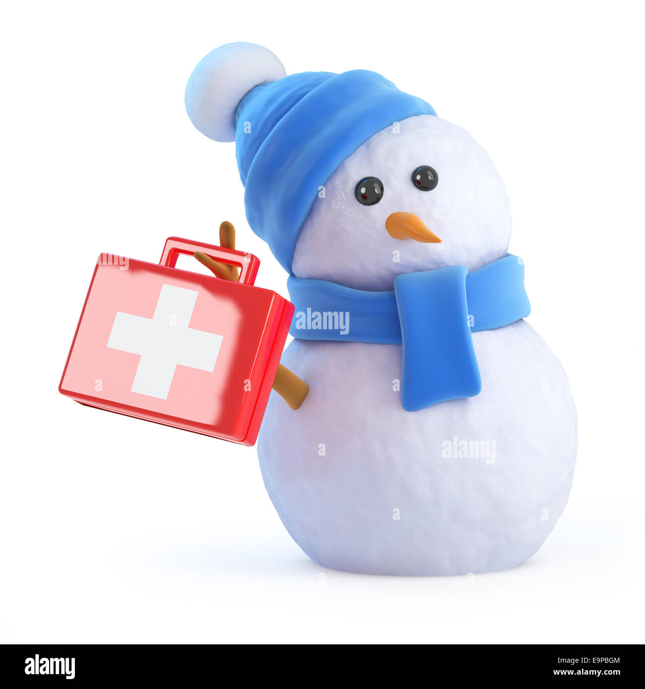 3d Snowman brings his first aid kit Stock Photo - Alamy