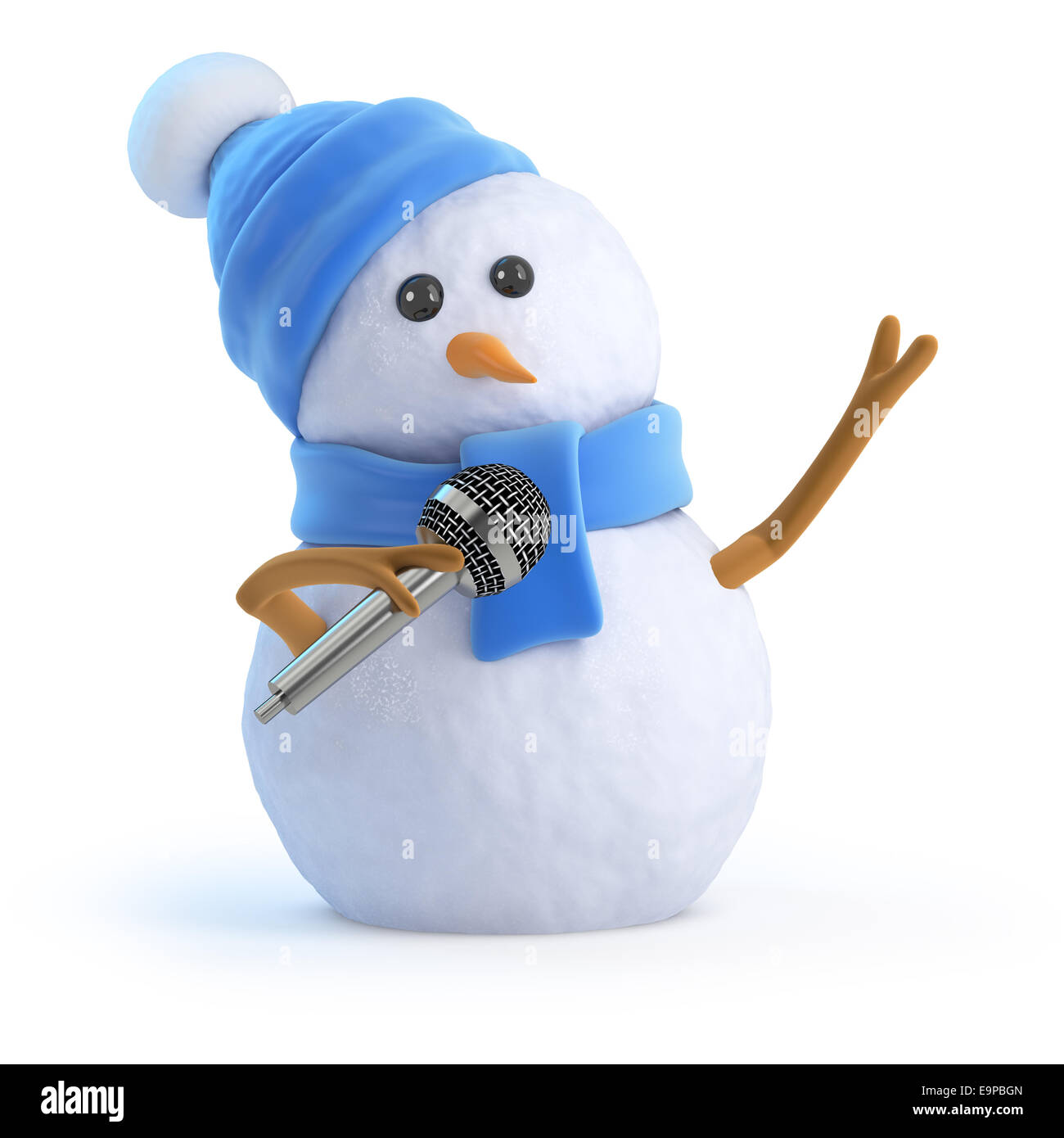 3d Snowman enjoys singing into a microphone on karoake night Stock ...