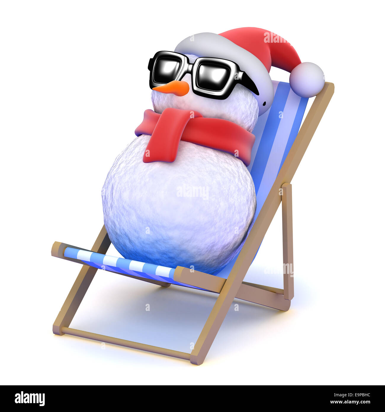 3d render of snowman sunbathing in a deckchair Stock Photo - Alamy