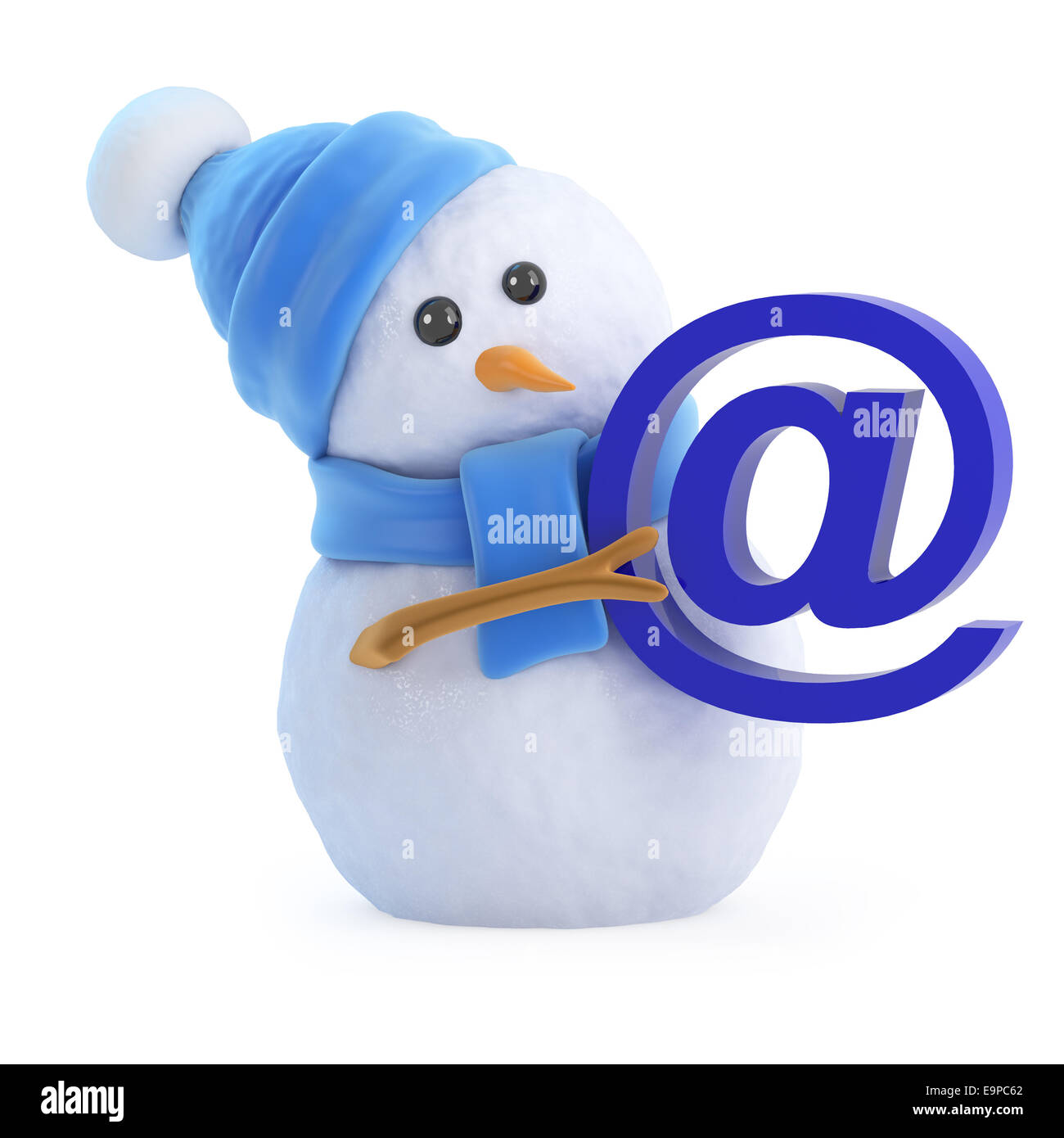 3d render of a snowman with an email address symbol Stock Photo - Alamy