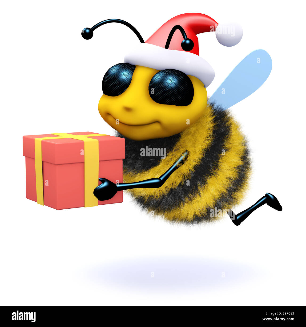 3d render of a bee wearing a Santa Claus hat and holding a Christmas ...