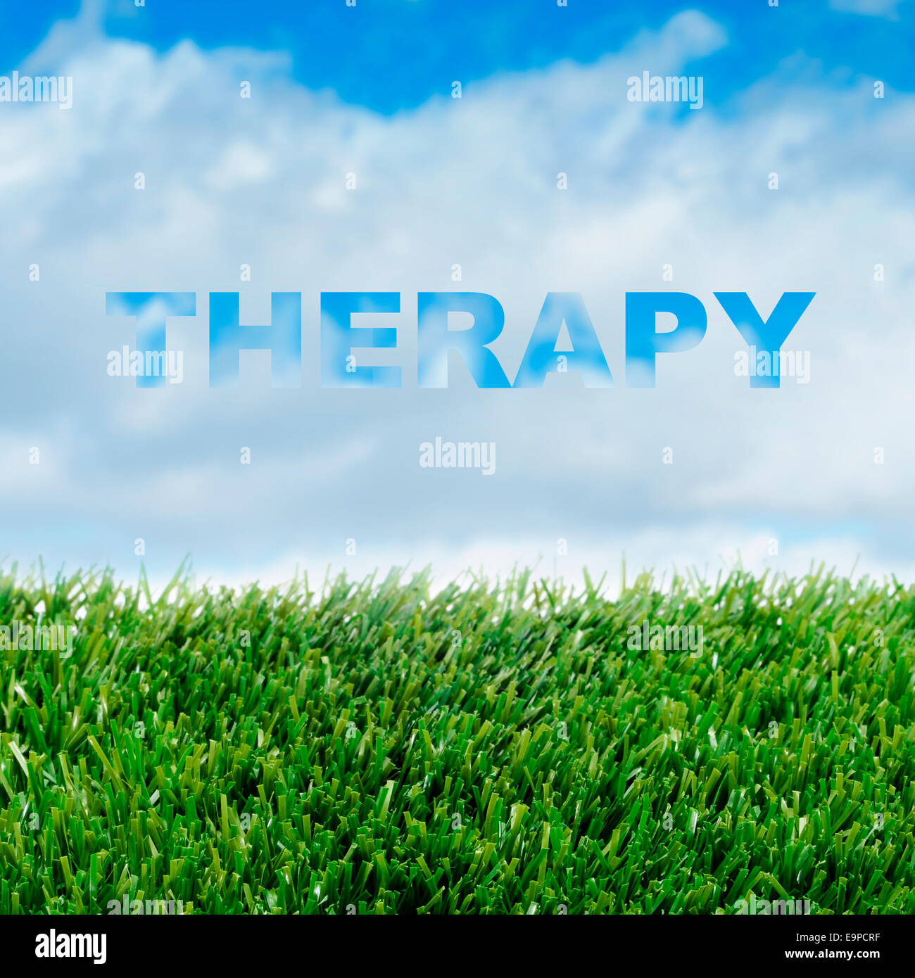 closeup of grass over the sky with clouds and the word therapy Stock ...