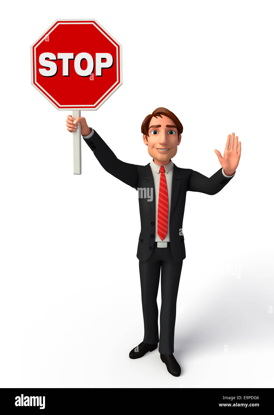 Illustration of Young Business Man with Stop sign Stock Photo - Alamy