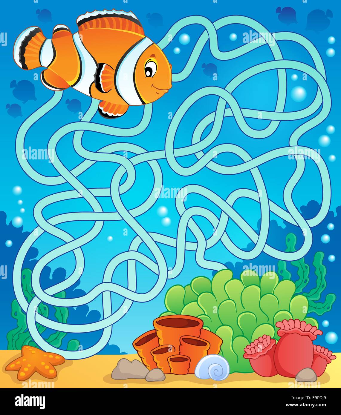 Maze 18 with fish theme - picture illustration Stock Photo - Alamy