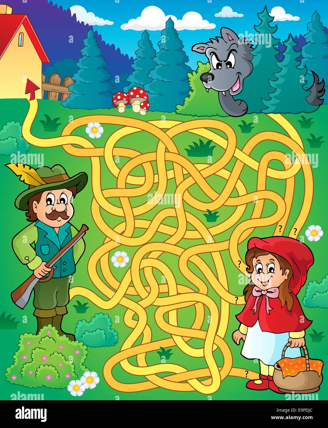 Maze 20 with fairy tale theme - picture illustration Stock Photo - Alamy