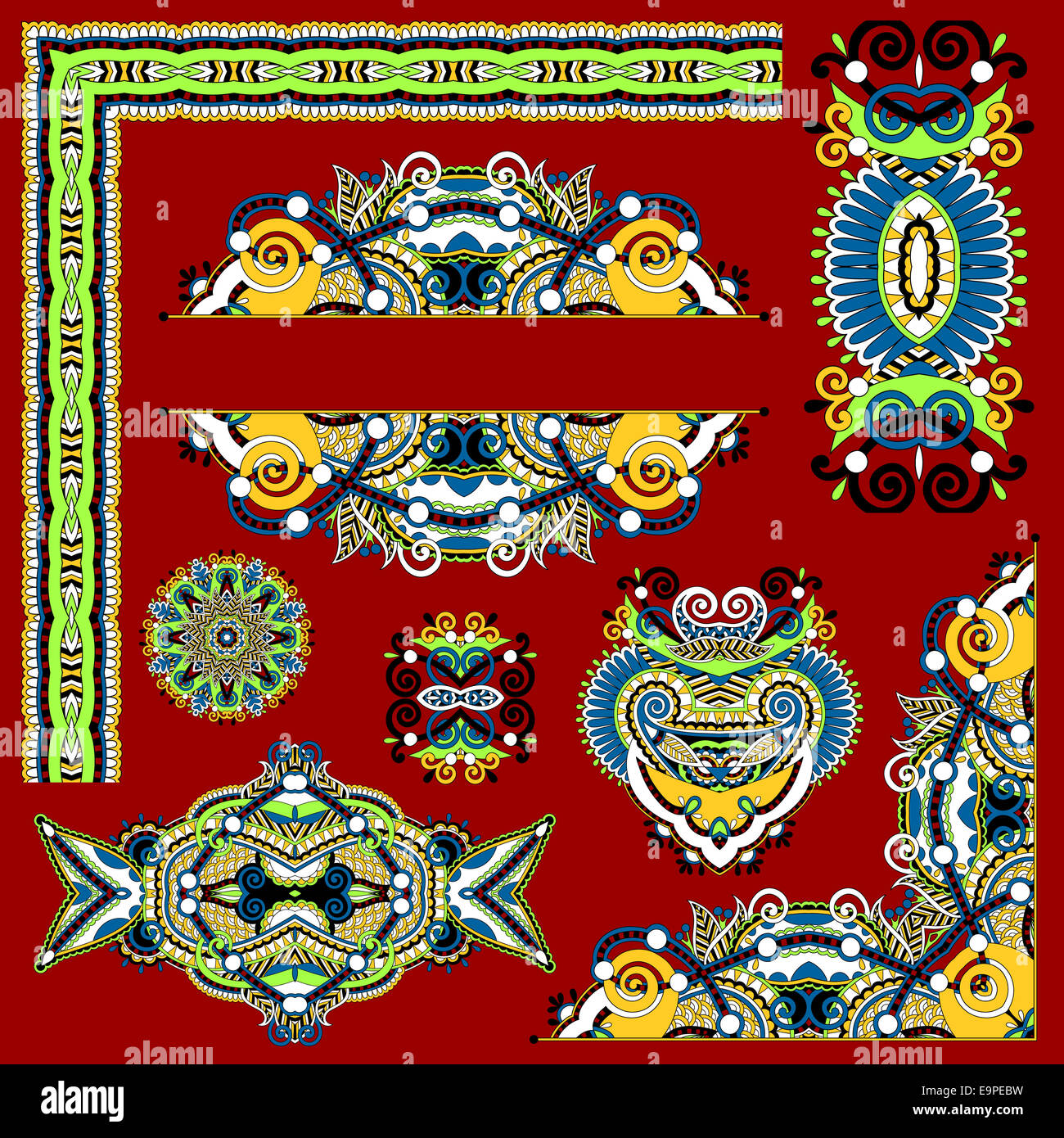set of paisley floral design elements for page decoration, frame Stock ...