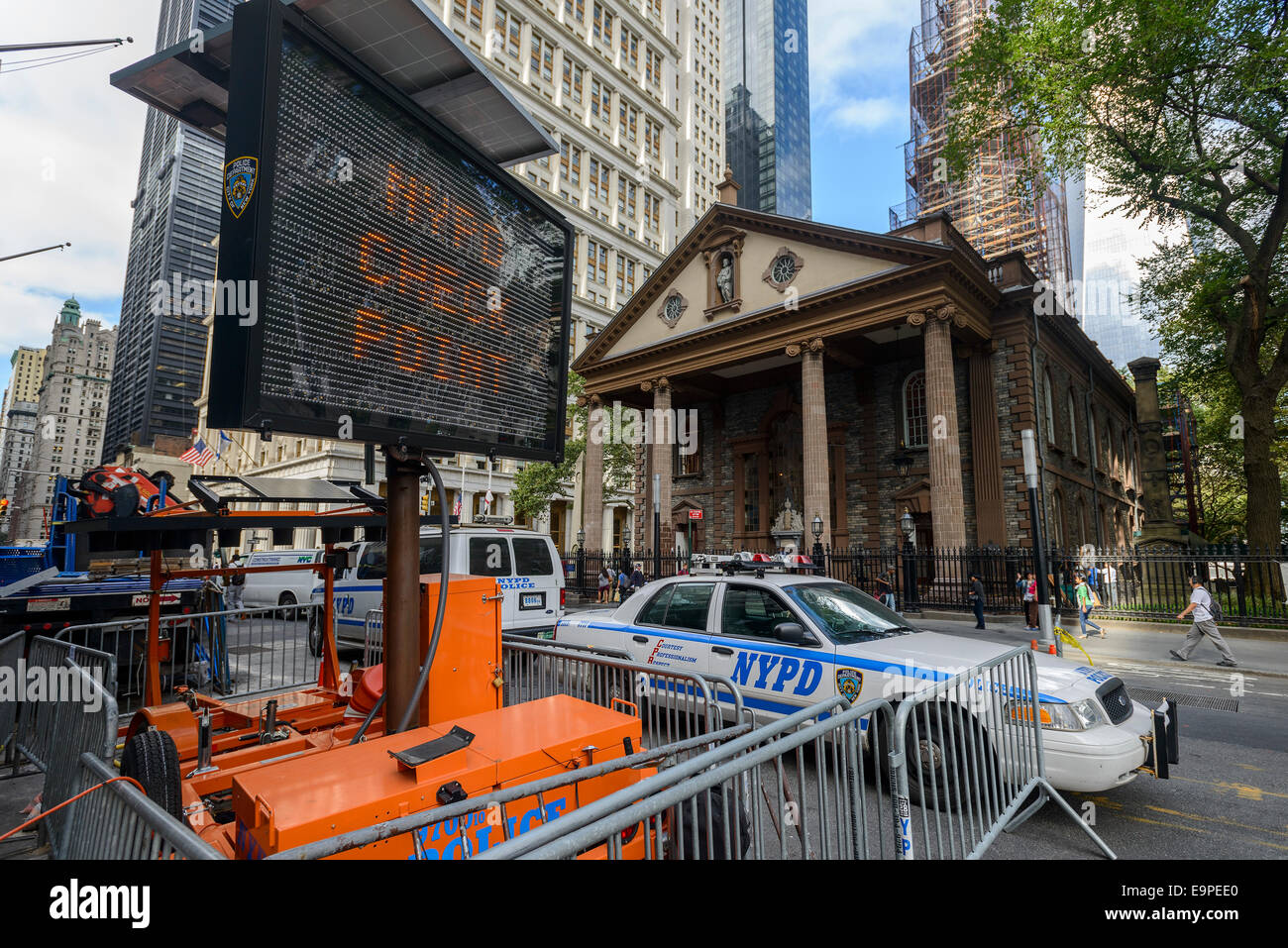 A NYPD checkpoint outside Saint Paul's Church, Lower Manhattan, New ...