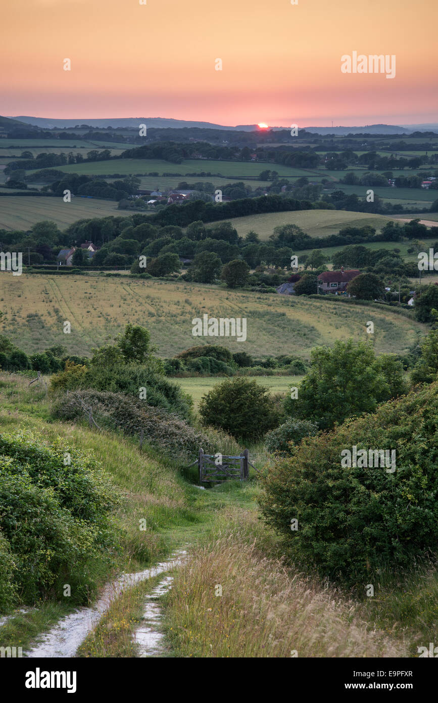 Summer sunset landscape overlooking English countryside Stock Photo - Alamy