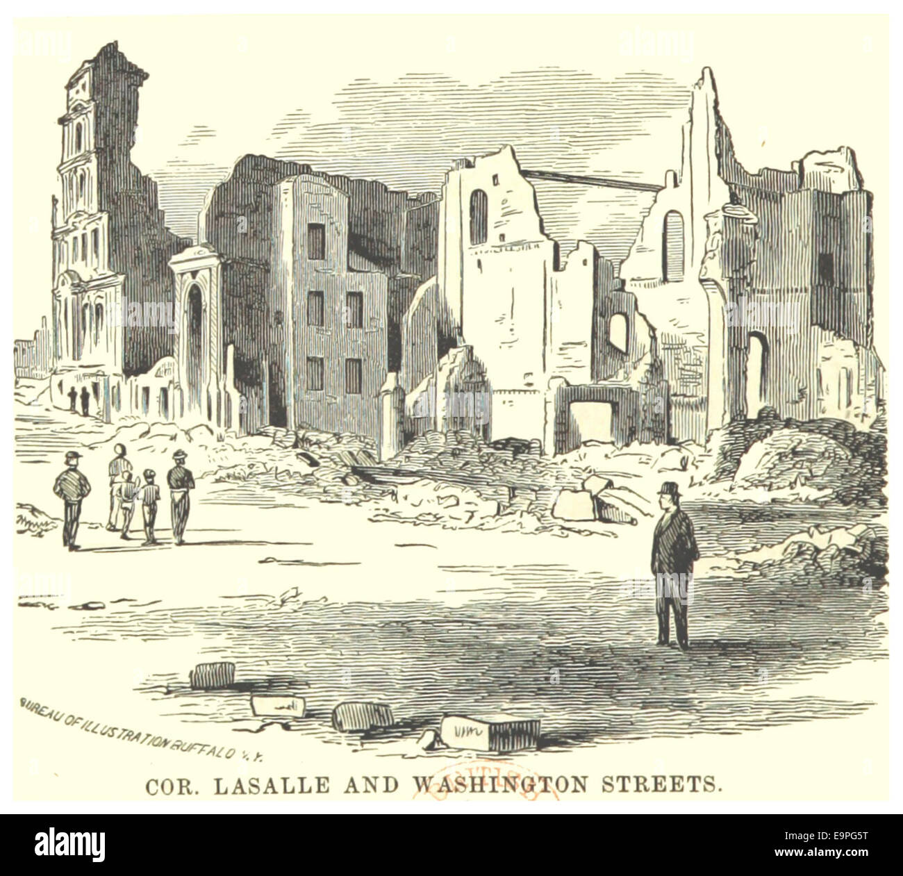 A 1871 illustration by Colbert depicting the intersection of LaSalle ...