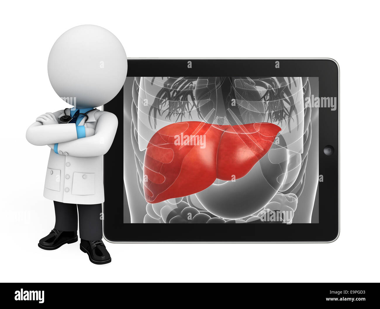 Illustration of young doctor with liver anatomy Stock Photo - Alamy