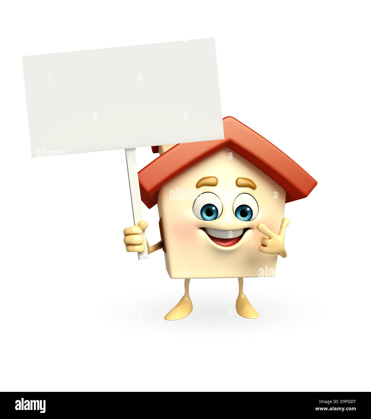Cartoon Charcter of house with sign Stock Photo - Alamy