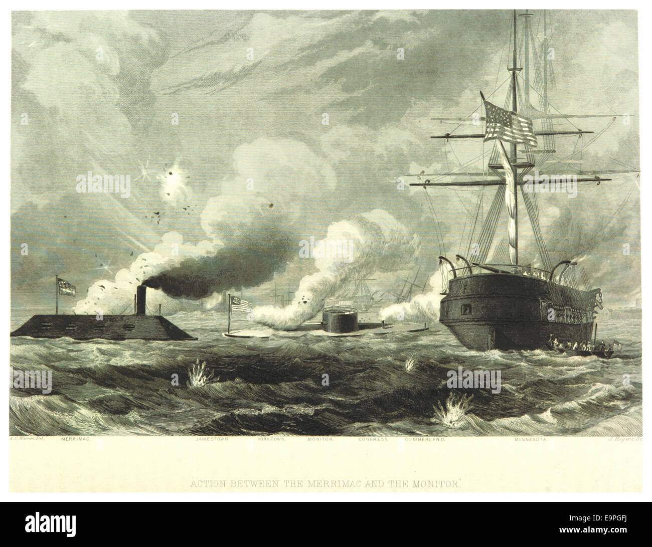This 1868 illustration depicts the famous naval battle between the USS ...