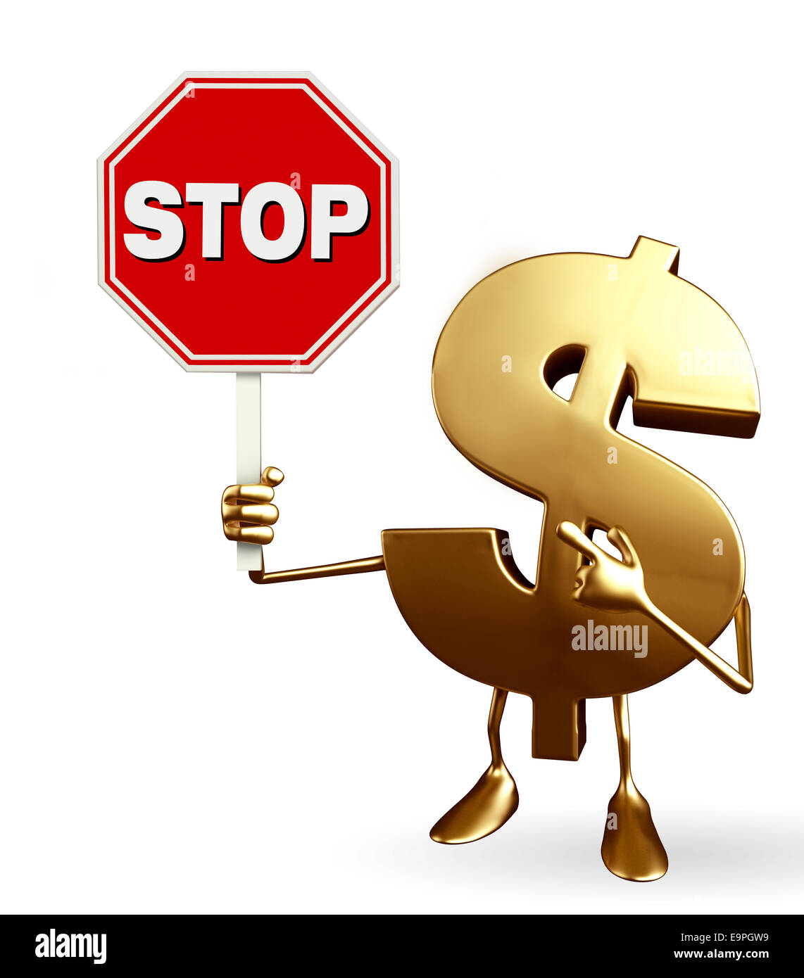Cartoon Character of dollar with stop sign Stock Photo - Alamy