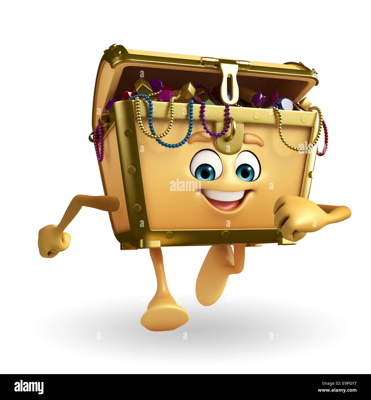 Cartoon Character of Treasure box is running Stock Photo - Alamy