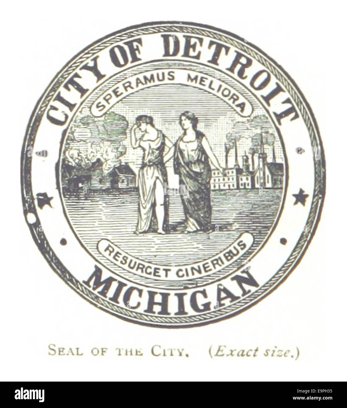 This 1884 illustration by Farmer depicts the seal of Detroit ...