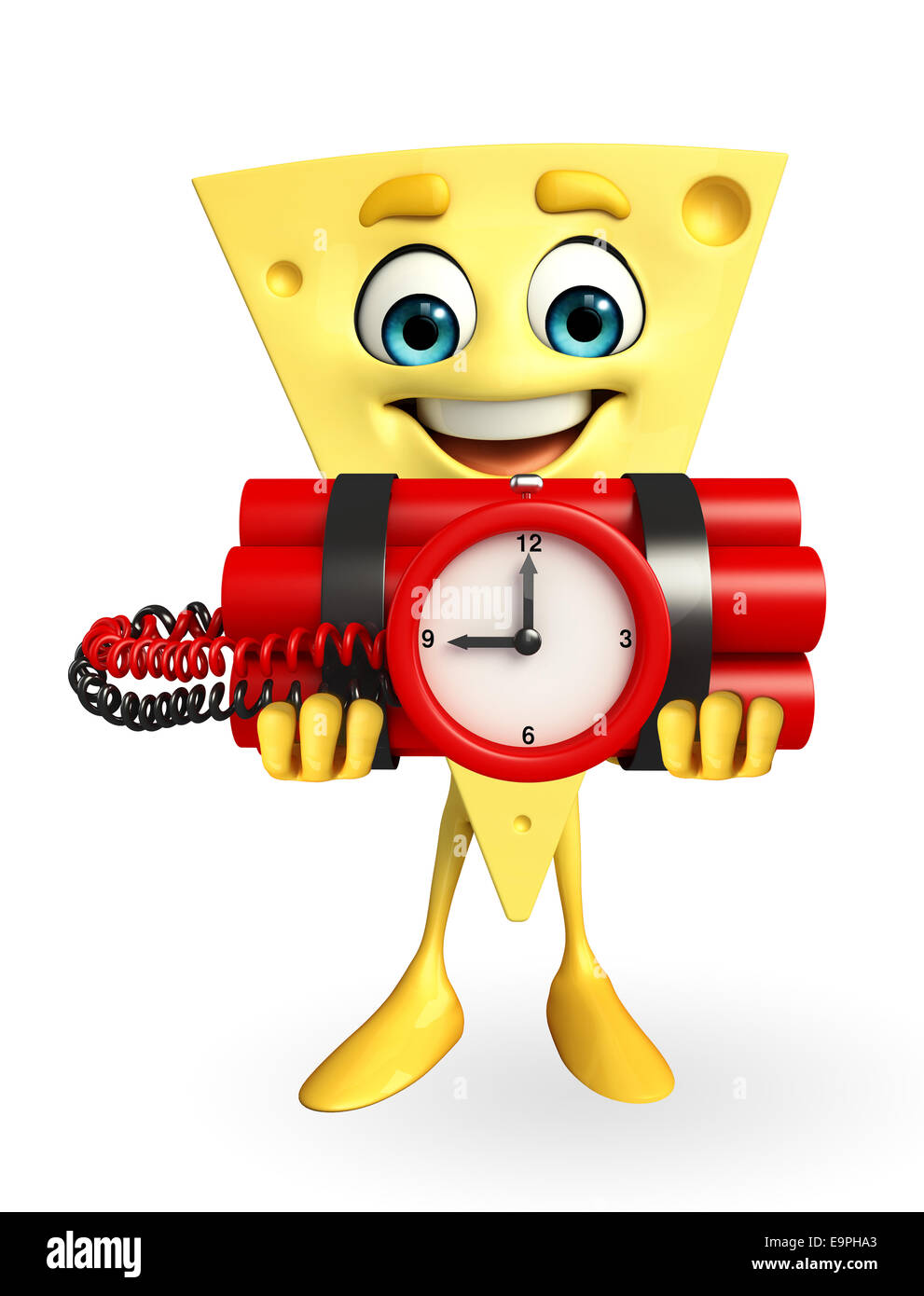 Cartoon Character of Cheese with time bomb Stock Photo - Alamy