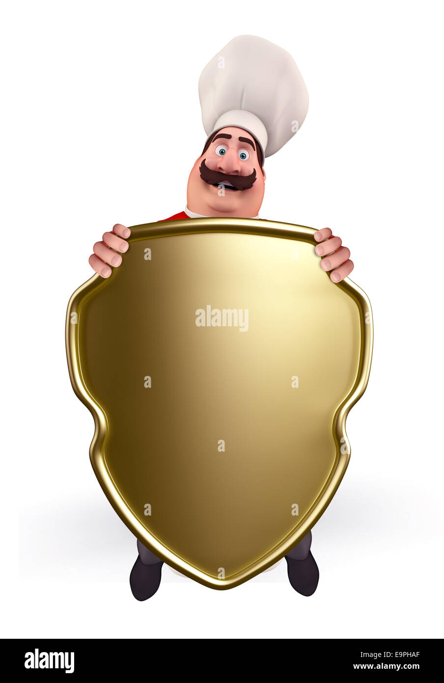 Illustration of young chef with shield Stock Photo - Alamy