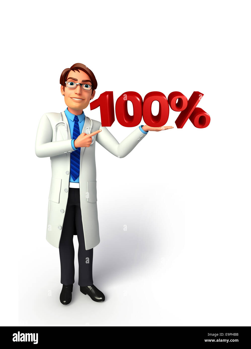 Illustration of young doctor with 100 percentage sign Stock Photo - Alamy