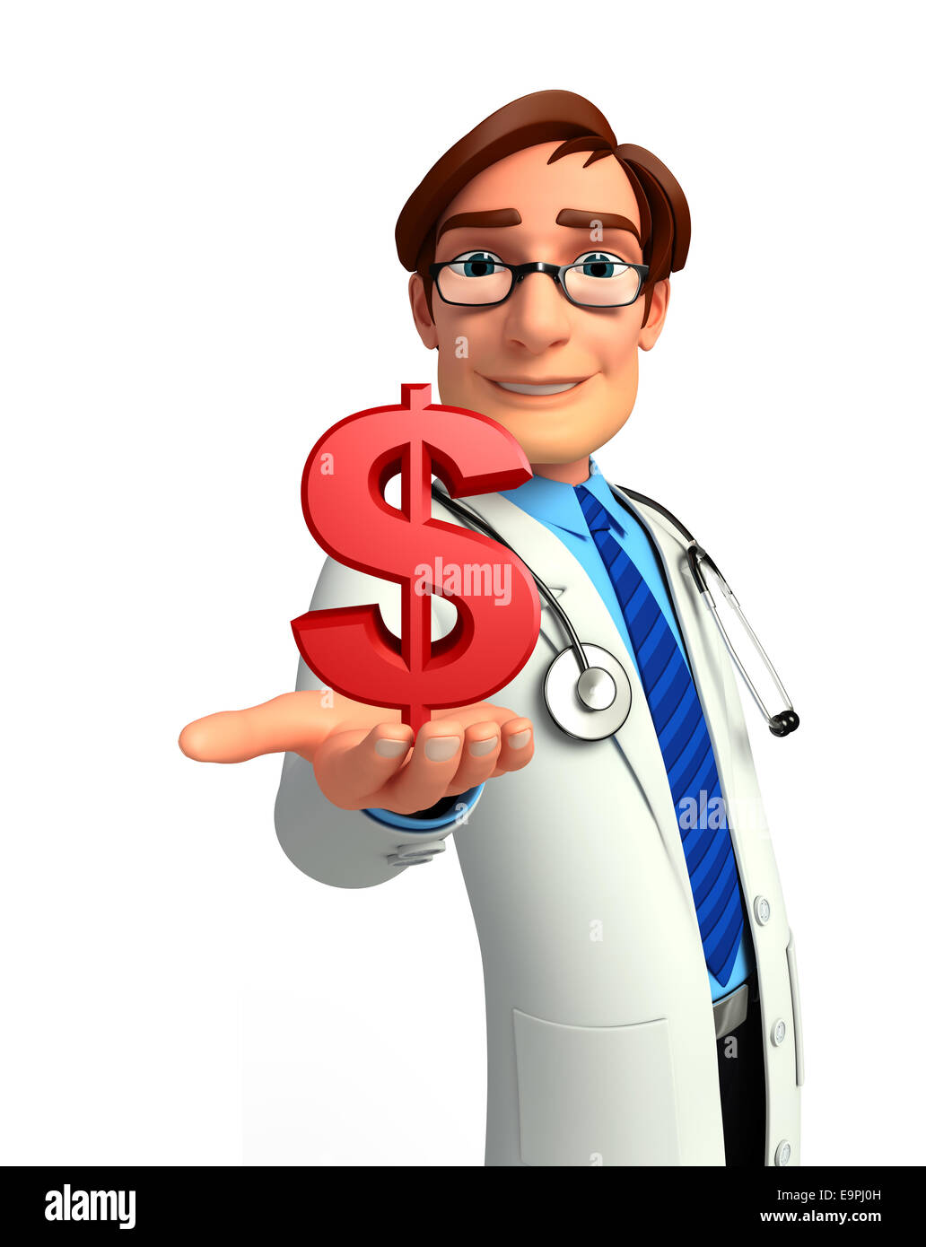 Illustration of young doctor with dollar sign Stock Photo - Alamy